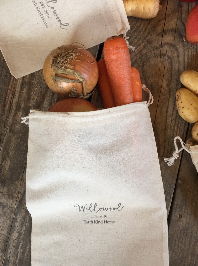 Natural Cotton Produce Bags Drawstring Kitchen Storage Sack | Etsy