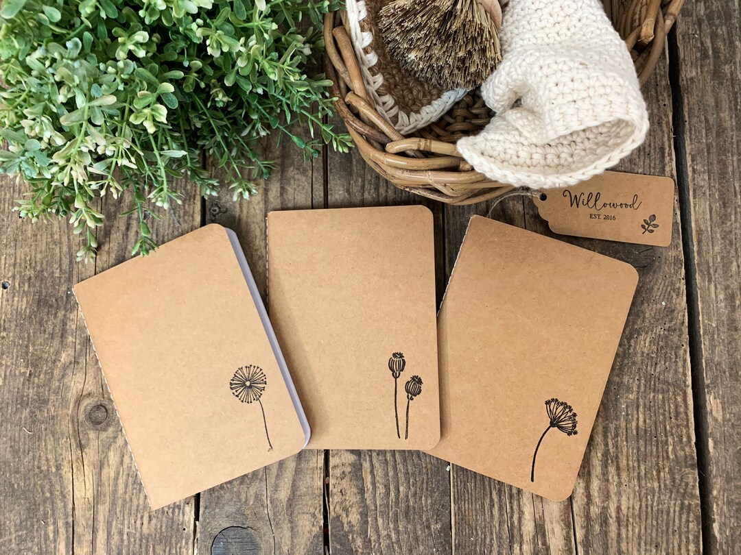 Botanical Country Notebooks - Set of 3 Handprinted Stitched Seam Lined ...