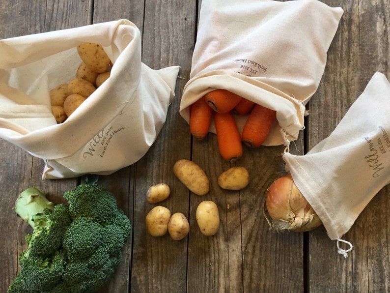 Natural Cotton Produce Bags Drawstring Kitchen Storage Sack | Etsy