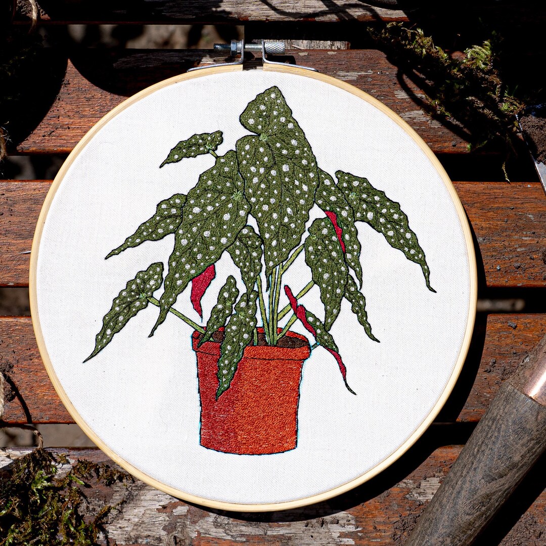 House Plant Embroidery Pattern - Botanical Begonia, Easy Wall Art Plant ...