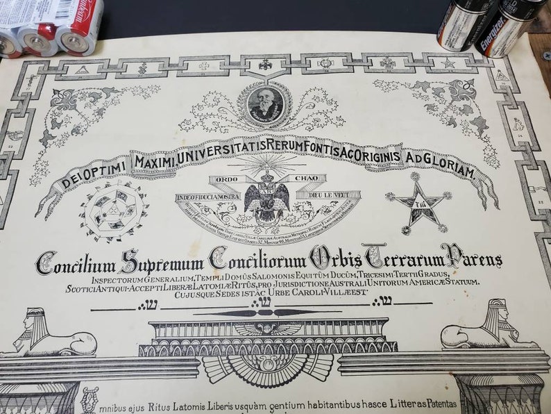 Vintage Freemasons Masonic 33rd Degree Certificate Poster of ...