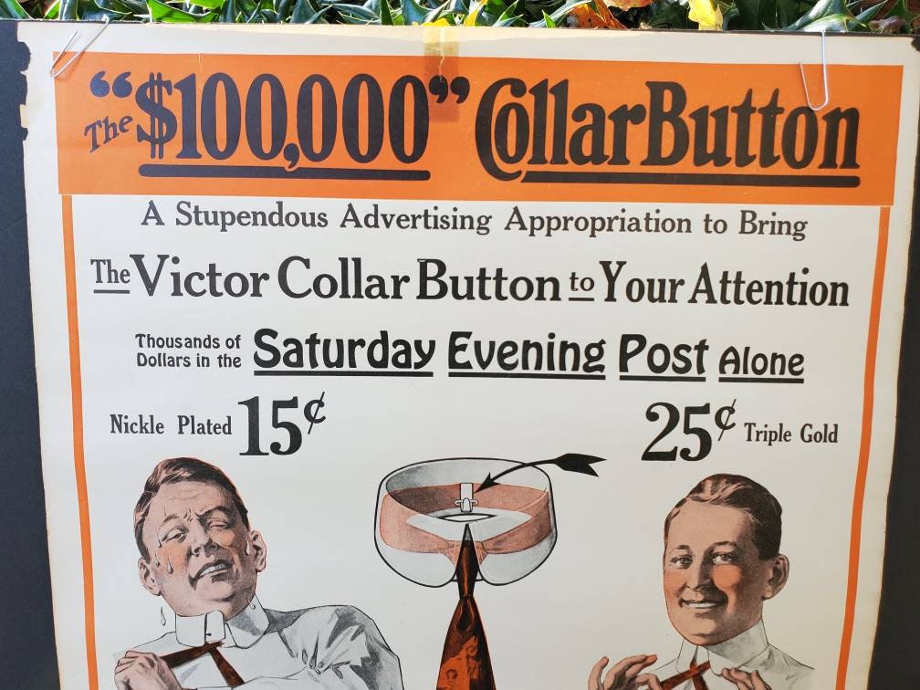 Vintage Victor Collar Button Tie Sign Poster Advertising - Etsy
