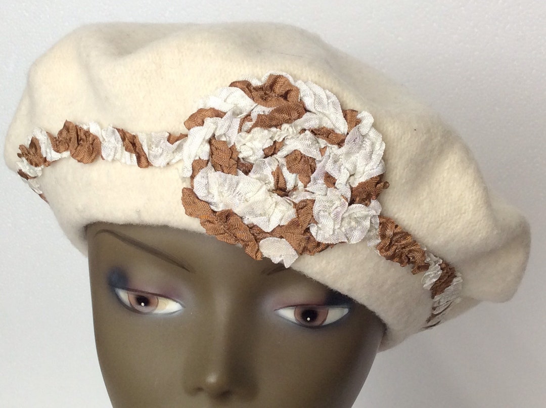Vtg Cream Wool Tam With Ribbon /beret - Etsy