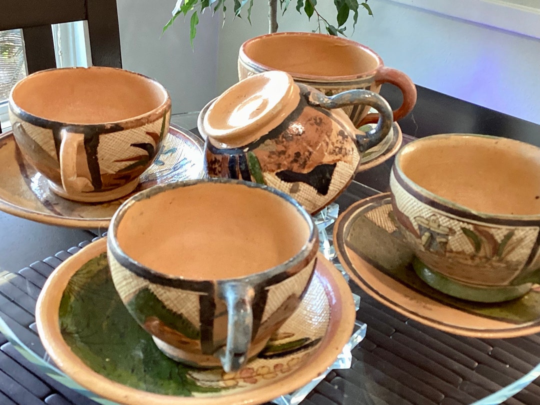 Vtg Mexican Cups and Saucers Pottery - Etsy