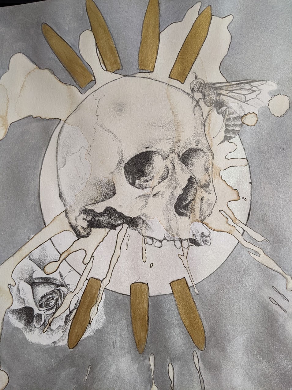 Skull, Wasp and Rose original Framed Art - Etsy