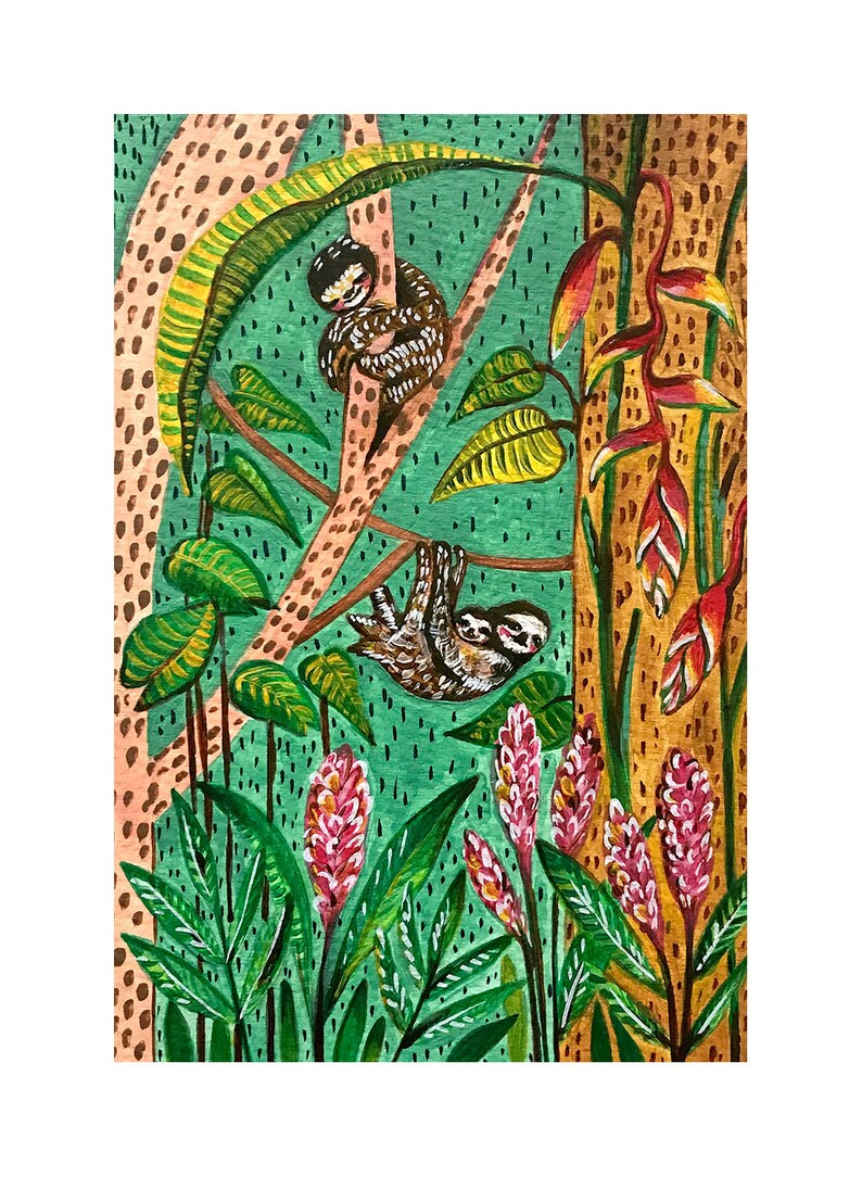 Poster Print, Colombian Jungle, Sloths Hanging There, Latin Jungle, Art ...