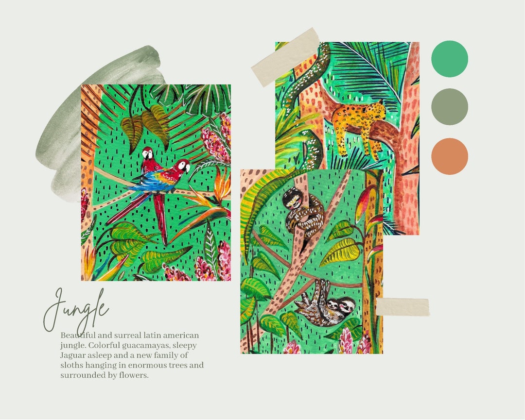 COLOMBIAN JUNGLE, Package of 3 Postcards, Latin Jungle, Print, Art ...