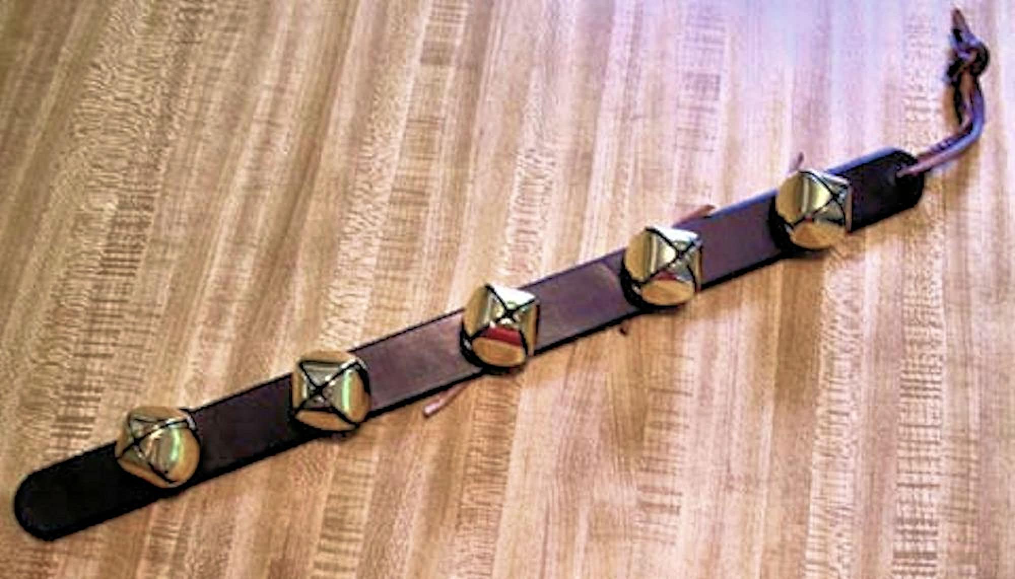 Handmade Leather Jingle Bell Strap_christmas Door Decor. Five Brass ...