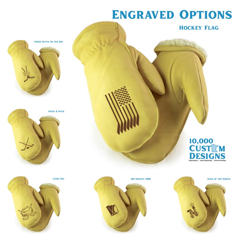 Engraved Deerskin Chopper Mittens: *warm* Hockey Team, Personalized ...