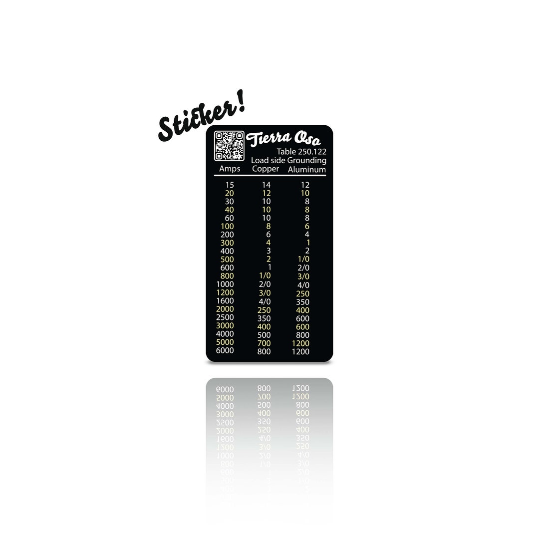 Sticker, Ground Chart for Line Side and Load Side Sizing for Estimate ...