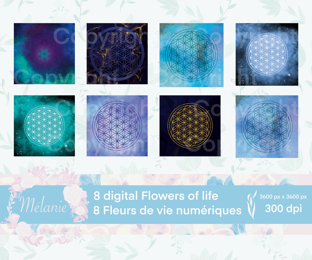 8 Blue Flowers of Life to Download. Digital Flower of Life. Sacred ...