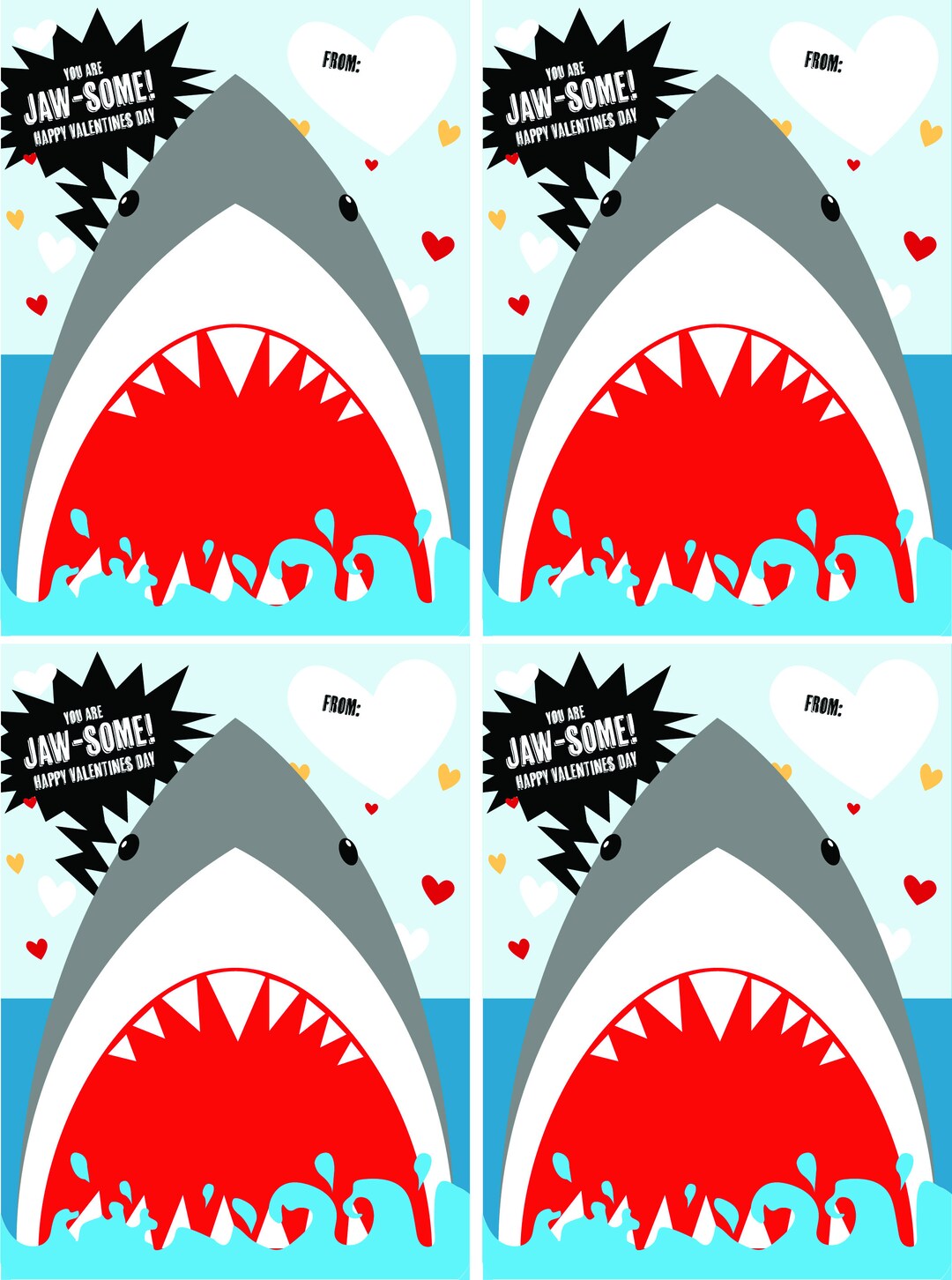 Your Jaw-some Printable Tag / Label, Shark Valentine INSTANT DOWNLOAD ...