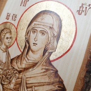 Woodburning Icon of Holy Mary and Jesus on Linden Wood With Rustic Bark ...