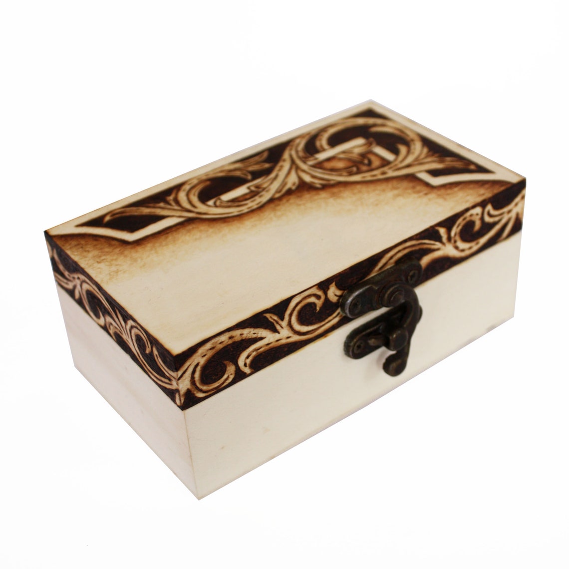 Baroque Wooden Box, Pyrography Jewelry Box, Wood Burning Trinket ...