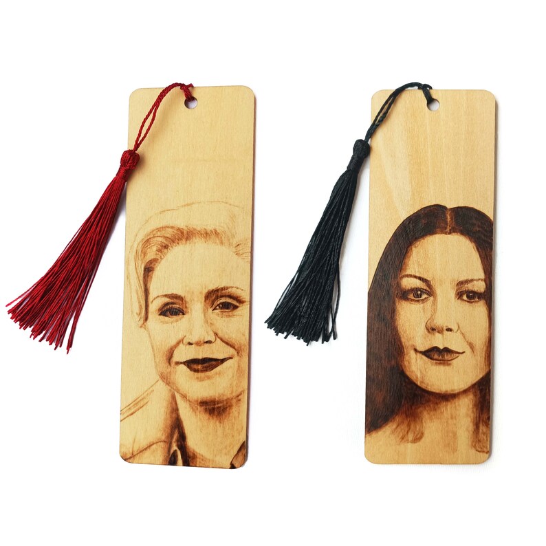 Wednesday Wooden Bookmark Morticia Addams and Larissa Weems - Etsy