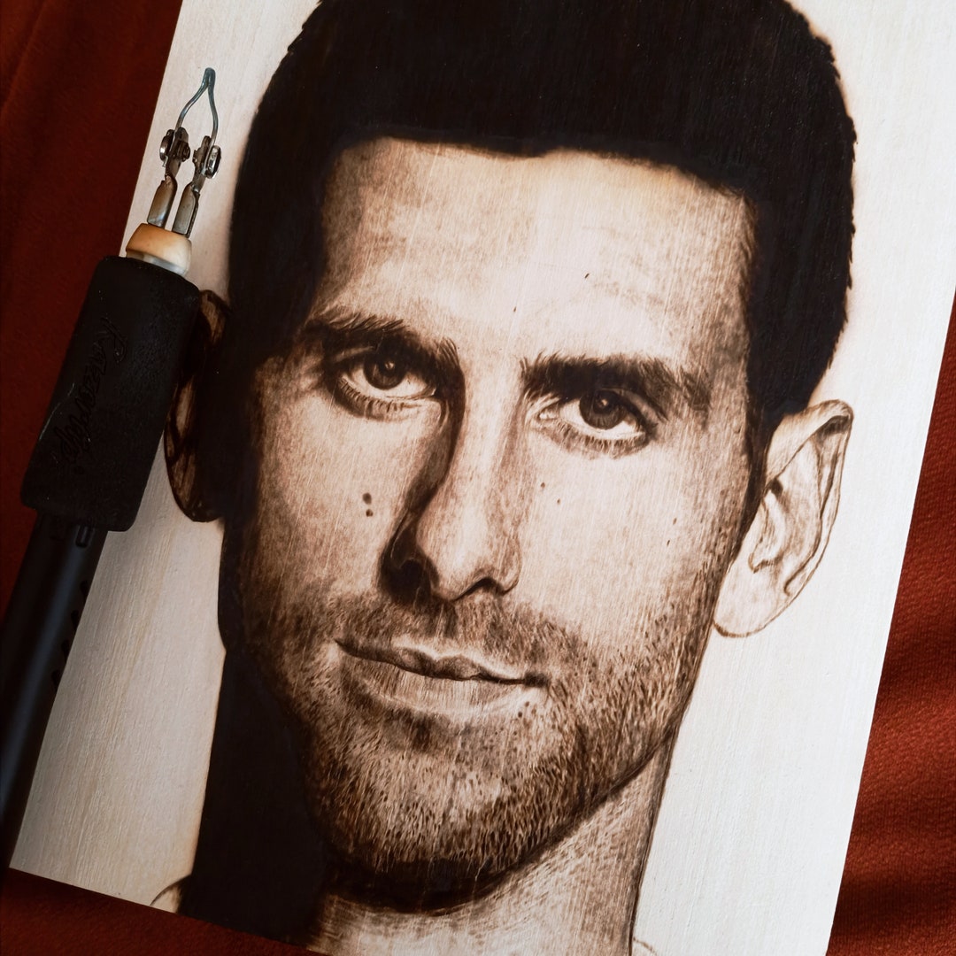 Pyrography Novak Djokovic Portrait on Linden Wood Handmade GOAT Tennis ...