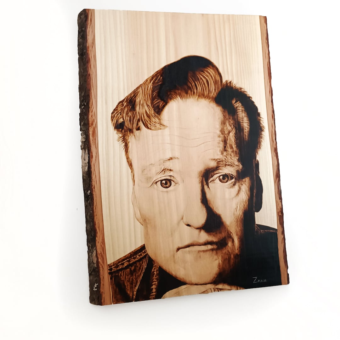Pyrography Conan O'brien Portrait on Linden Wood, Team Coco - Etsy