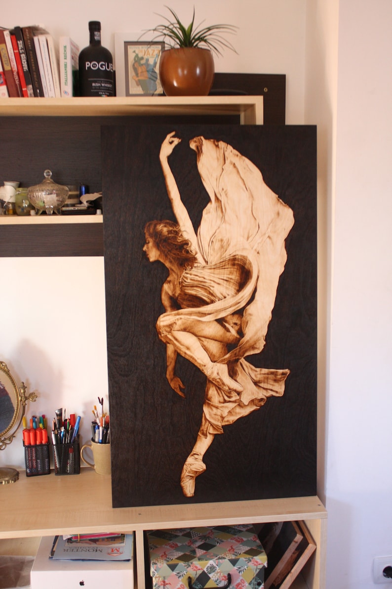 Ballerina Pyrography Art Large Canvas Ballet Pose Painting - Etsy