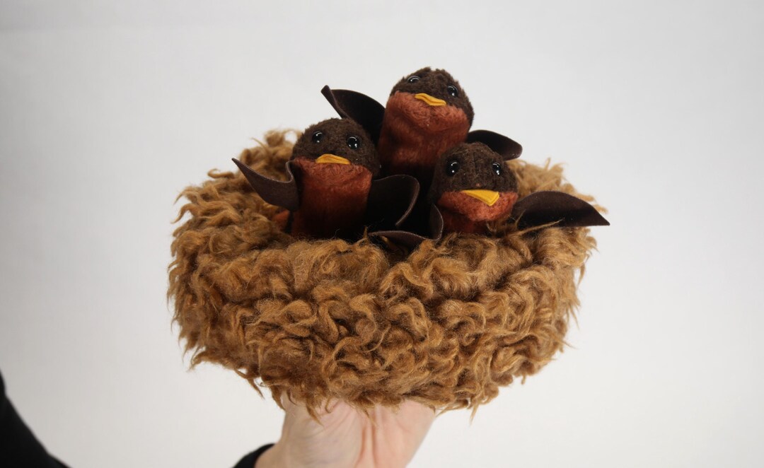 Vintage Baby Robins in Nest Hand Puppet Folkmanis Furry Folk Puppets ...