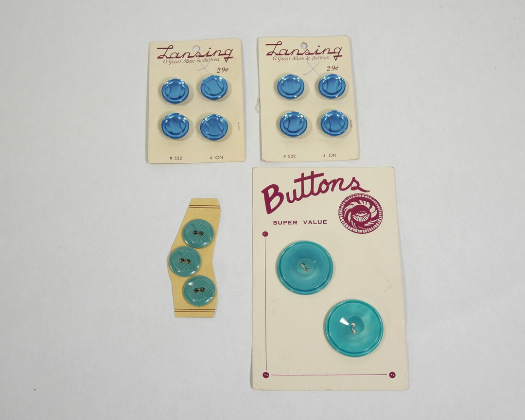 Vintage Turquoise Plastic Buttons Lot of 13 Buttons Variety of Styles ...