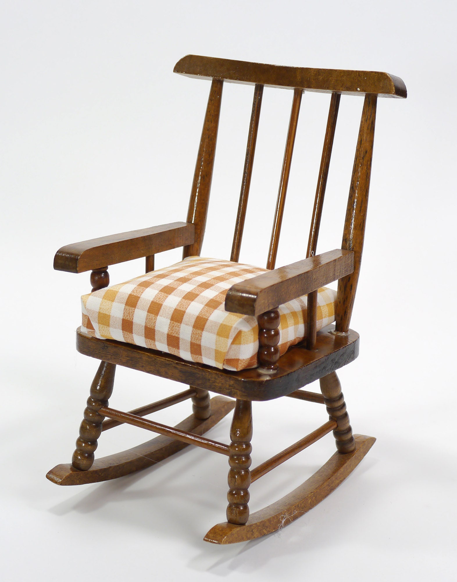 Vintage Small Rocking Chair Pincushion Wood Rocking Chair Gingham Pin ...