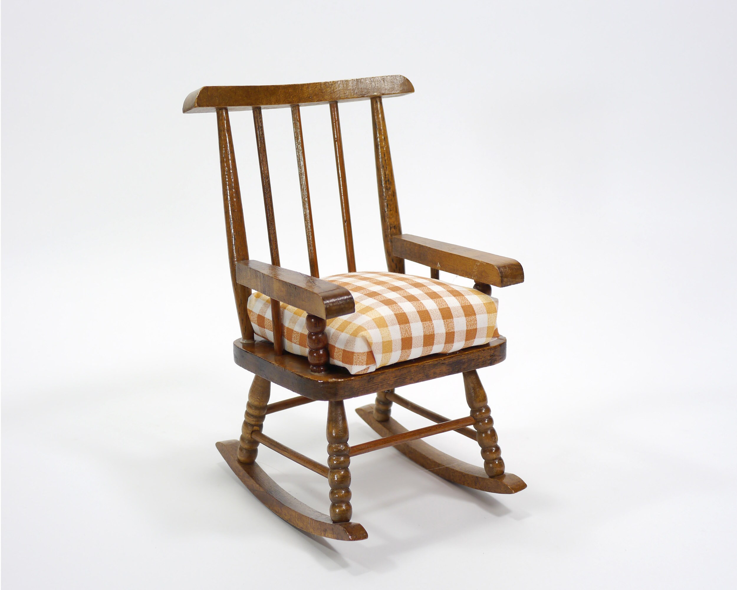 Vintage Small Rocking Chair Pincushion Wood Rocking Chair Gingham Pin ...