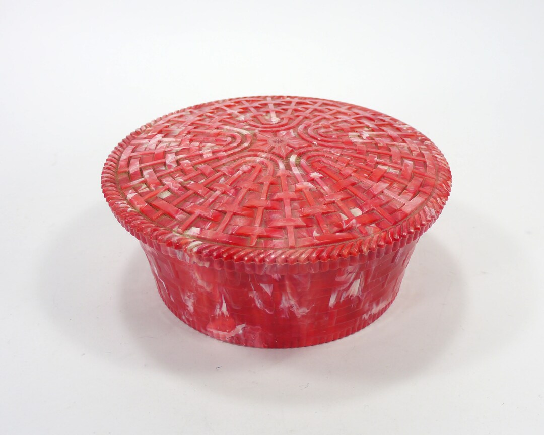 Vintage Mid-century Sewing Container Red Plastic Sewing Bowl Hoomer Mfg ...