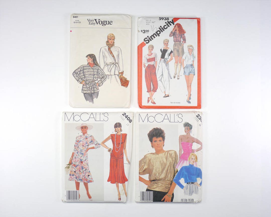 Vintage Women's 1980s Sewing Patterns - Lot of 4 Includes Vogue 8461 ...