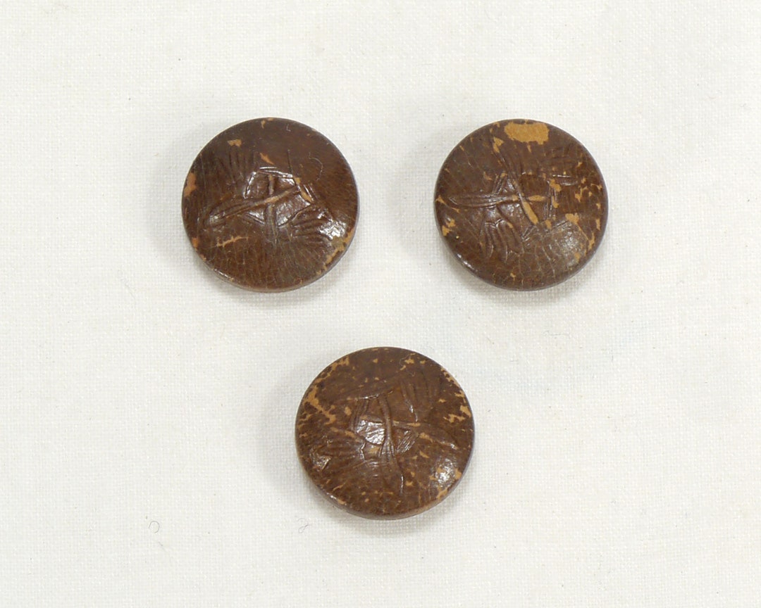 Vintage Plastic Buttons Set of 3 Shank Backs Brown Buttons Faux Leather ...
