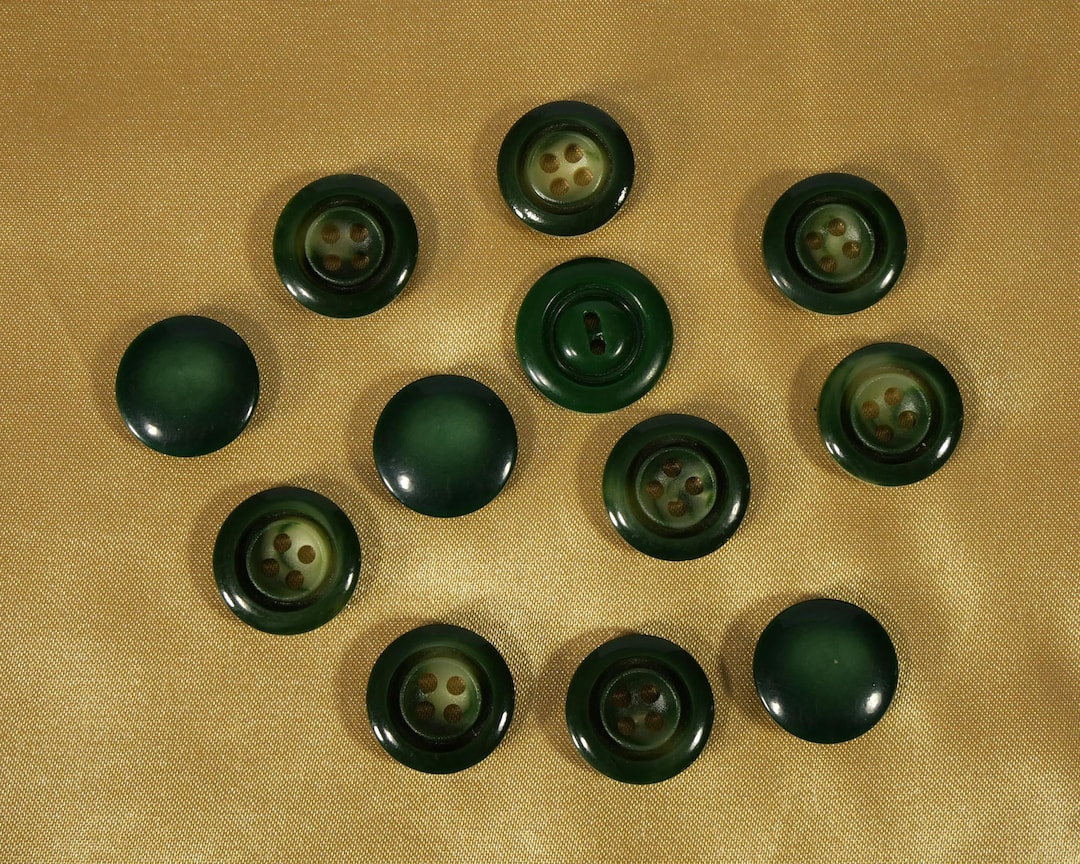 Vintage Green Buttons Lot of 12 Forest Green Buttons Sew Thru Shank ...