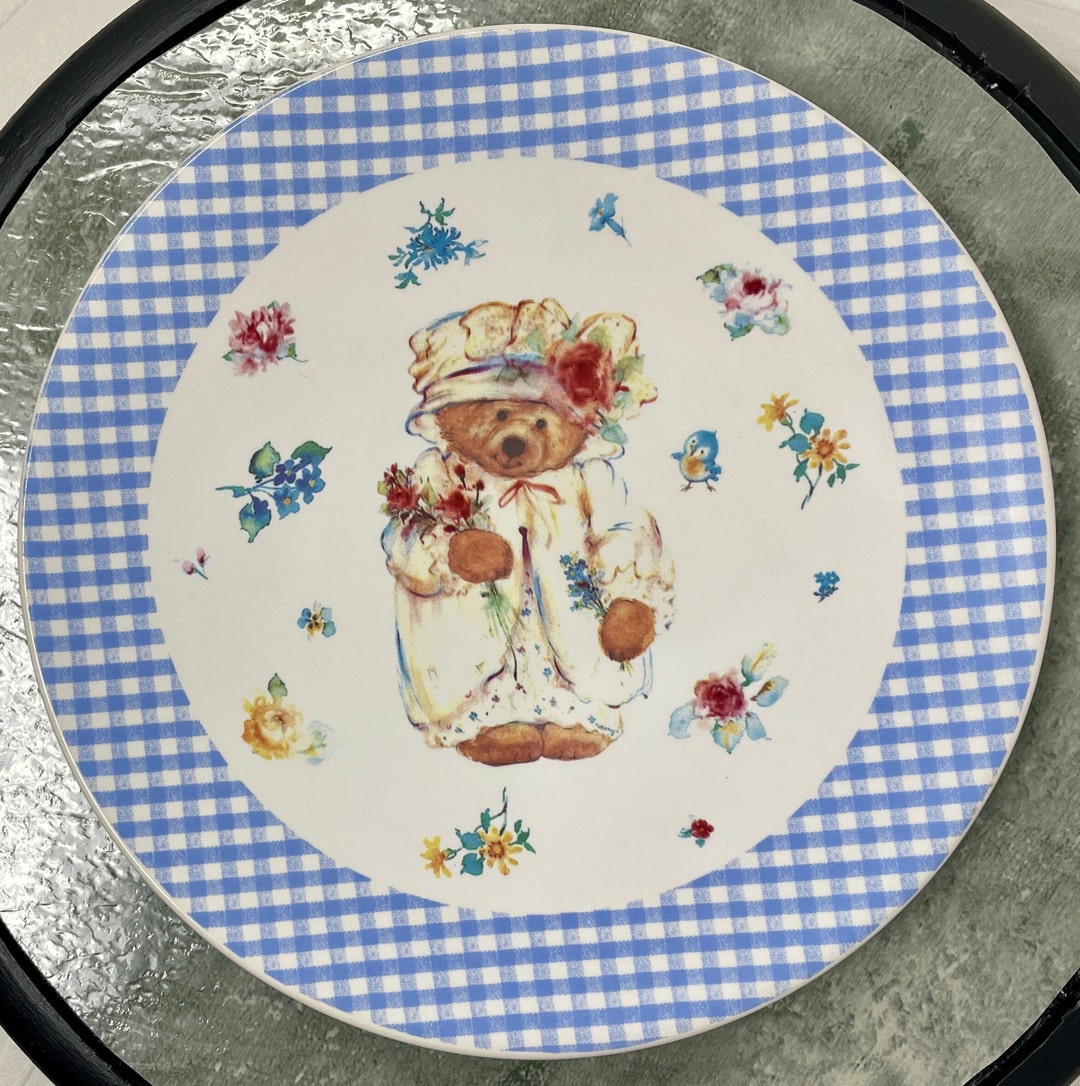 Vintage Mary Hamilton 1997 Gingham Girl Bear With Flowers Plate - Etsy