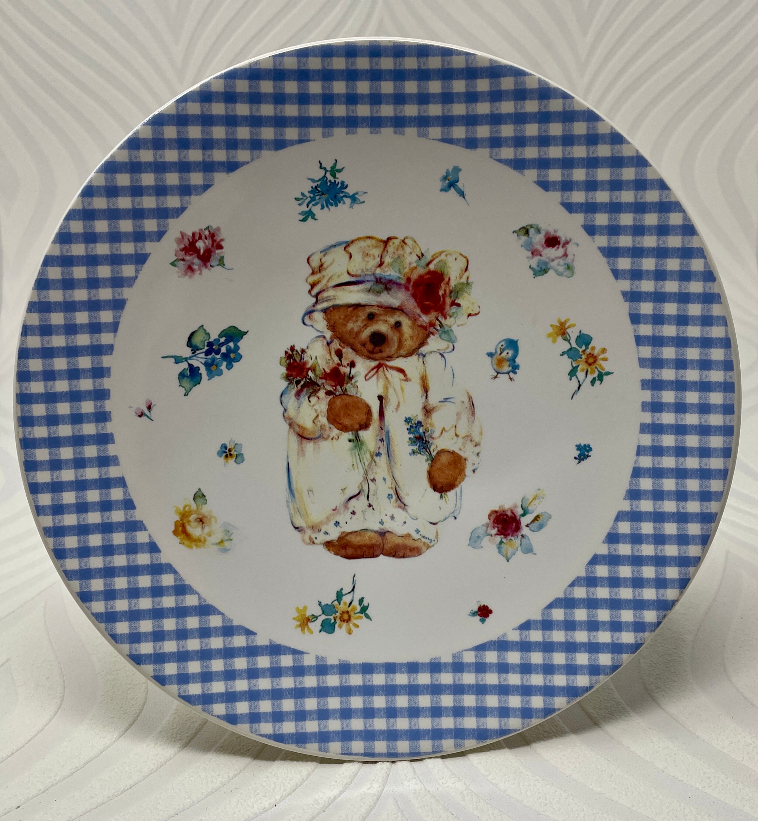 Vintage Mary Hamilton 1997 Gingham Girl Bear With Flowers Plate - Etsy