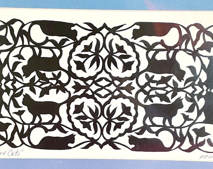 Vintage Hand-cut Paper Silhouette Art- Scherenschnitte- A Dozen Cats - Etsy