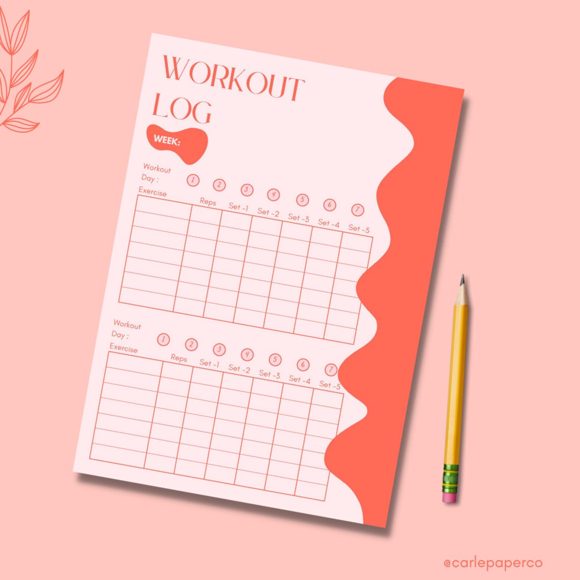 Printable Workout Log Etsy