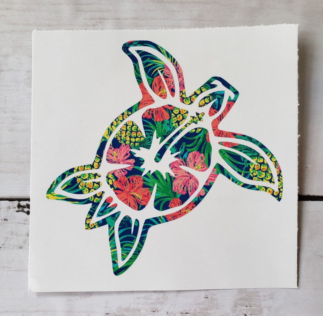 Sea Turtle Decal, Hibiscus Flower Turtle - Etsy