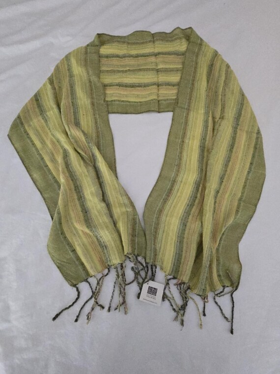 Vintage Green and Yellow Skinny Scarf. Handmade Visco… - Gem