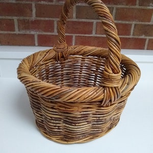 Large Vintage French Wicker Basket With Handle, Farmhouse Style Large ...