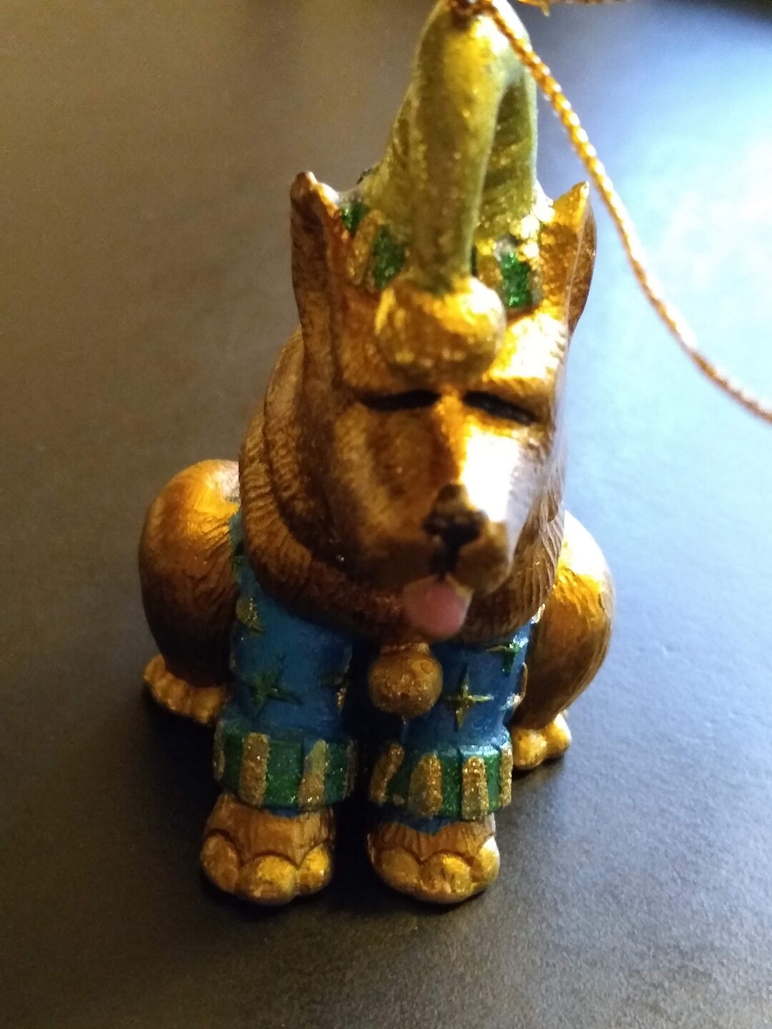 Vintage Dog Ornament Regal Dog in Green Jester Hat With Blue - Etsy