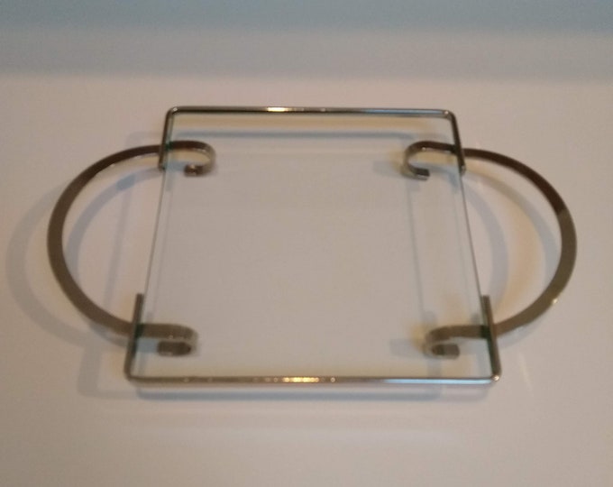 Minimalist, MCM Square Glass Tray in Silver Plate Cradle, Glass Dish ...