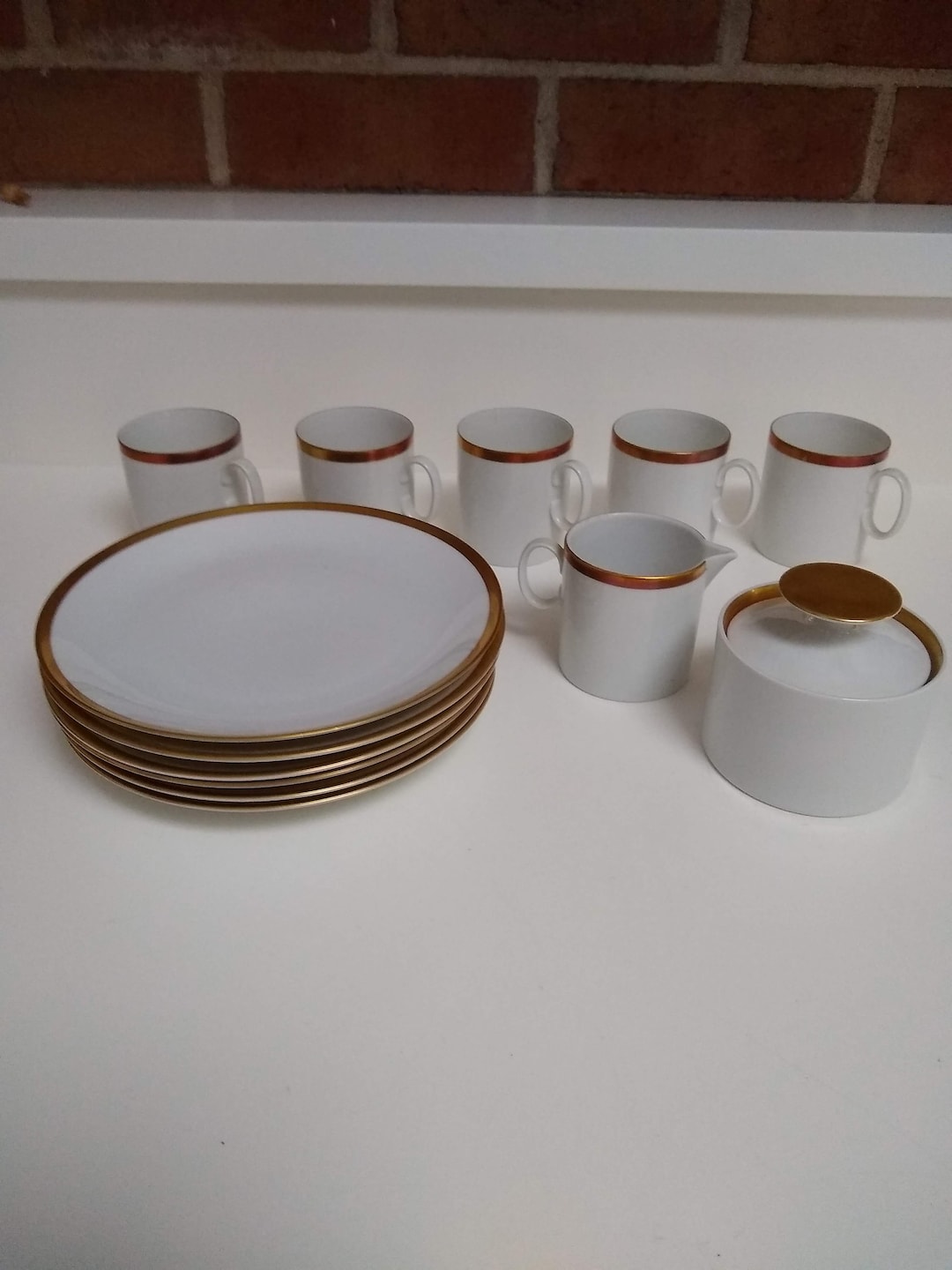 Vintage Thomas Germany Gold Band Retro Dessert Plates, Cream & Sugar ...