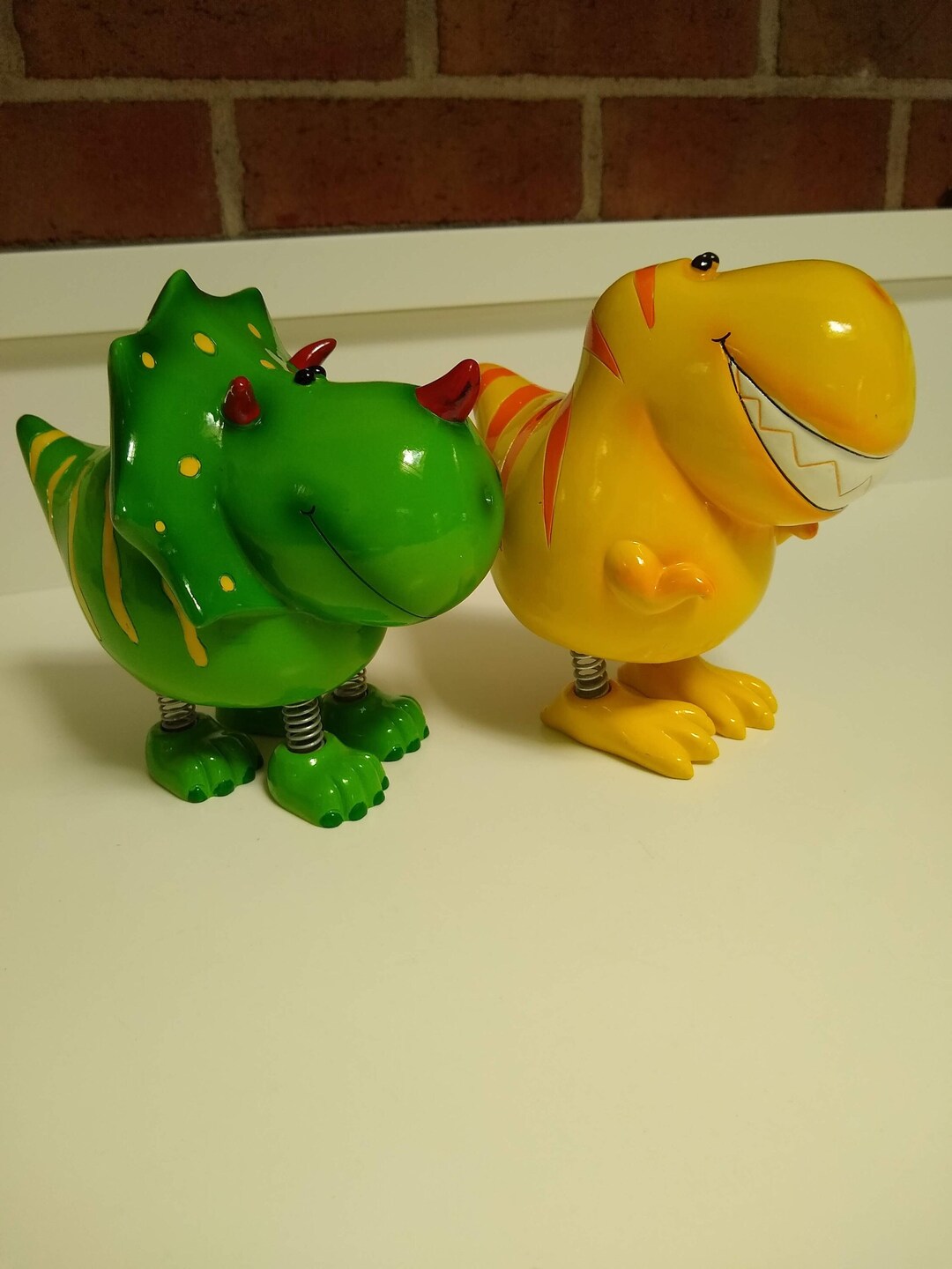 Vintage, Bobble Smiling Green or Yellow Dinosaur With Spring Legs ...