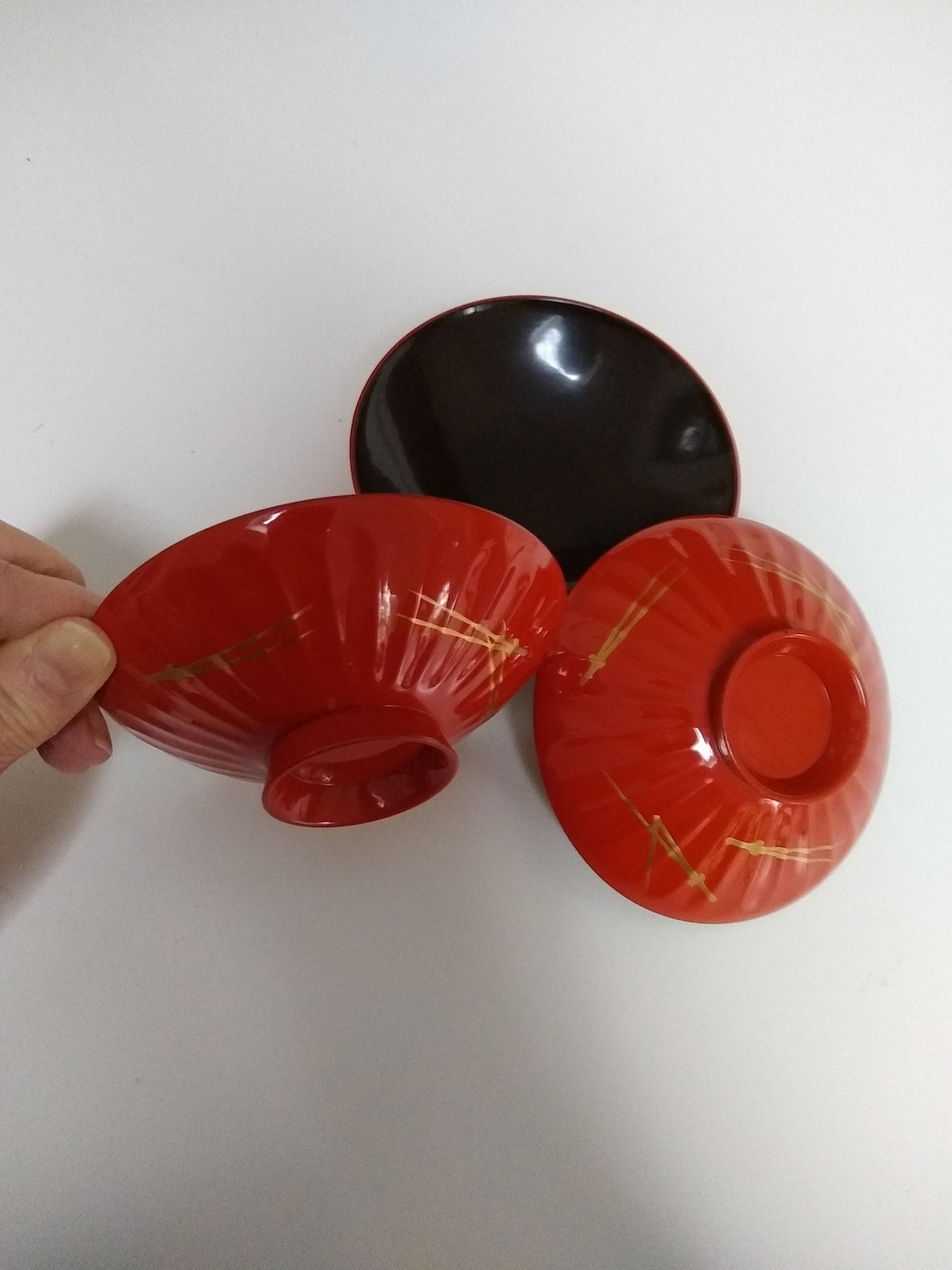 Set of 3 Small Vintage Japanese Lacquerware Bowls, Red and Black ...