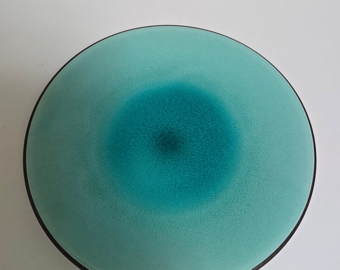 Vintage Japanese Turquoise Crackle Glaze Dish With Dark Brown Exterior ...