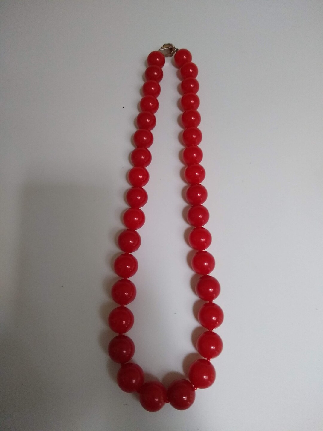 Vintage Hand Knotted 25" Opaque Red Beaded Necklace, Retro Deep Red ...