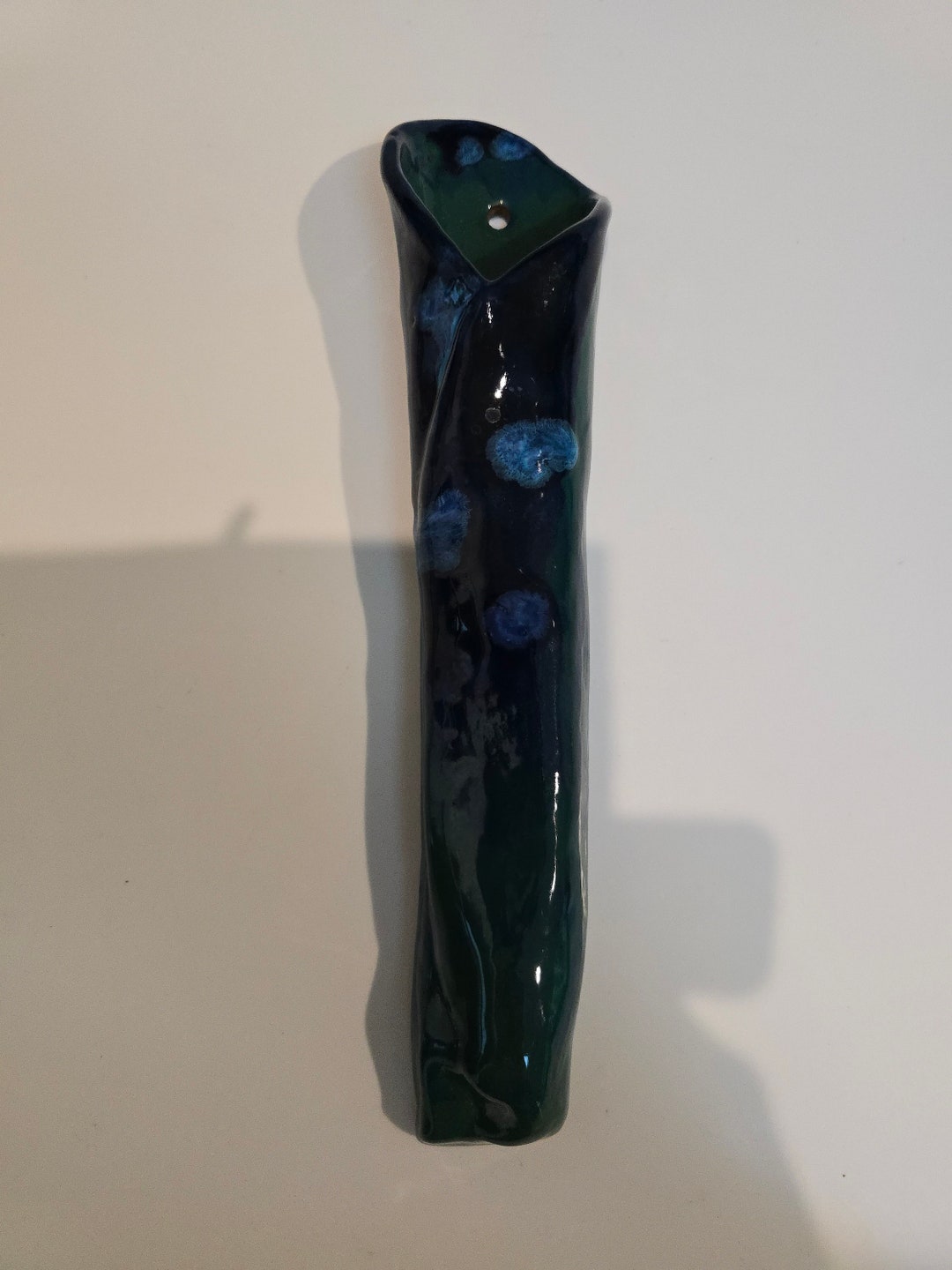 Vintage Hand Made Ceramic Wall Pocket Vase, Shades of Cobalt and Teal ...