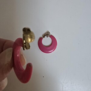 Vintage Pink Plastic Clip-on Hoop Earrings, Retro Pink Hoop Earrings ...