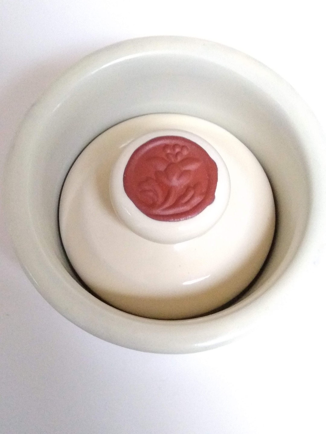 Vintage Culinaria Butter Stamp Ceramic Crock With Tulip / Floral Red ...