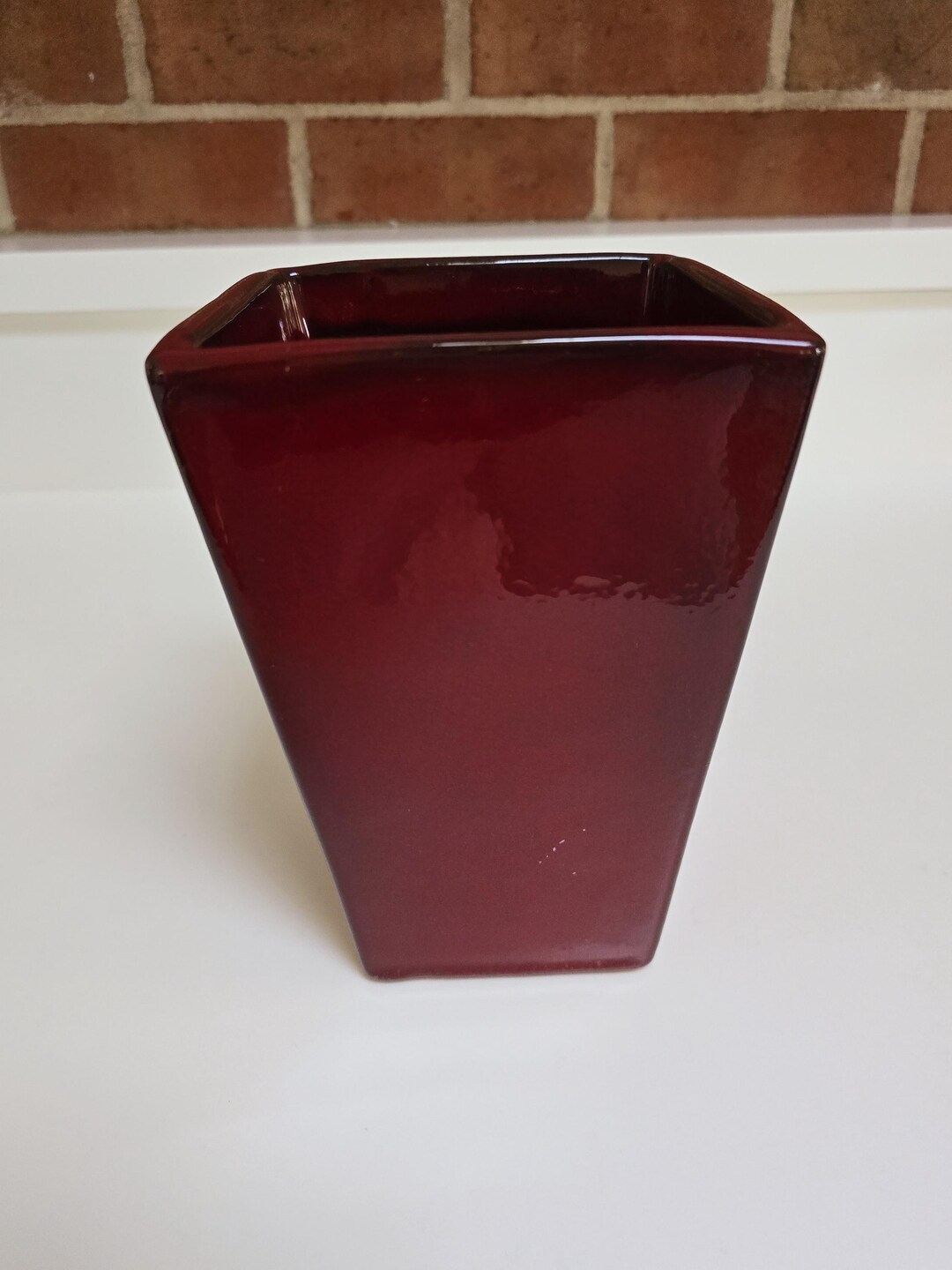 Vintage Tall Oxblood Red Clay Planter; Deep Cinnabar Red Glazed ...