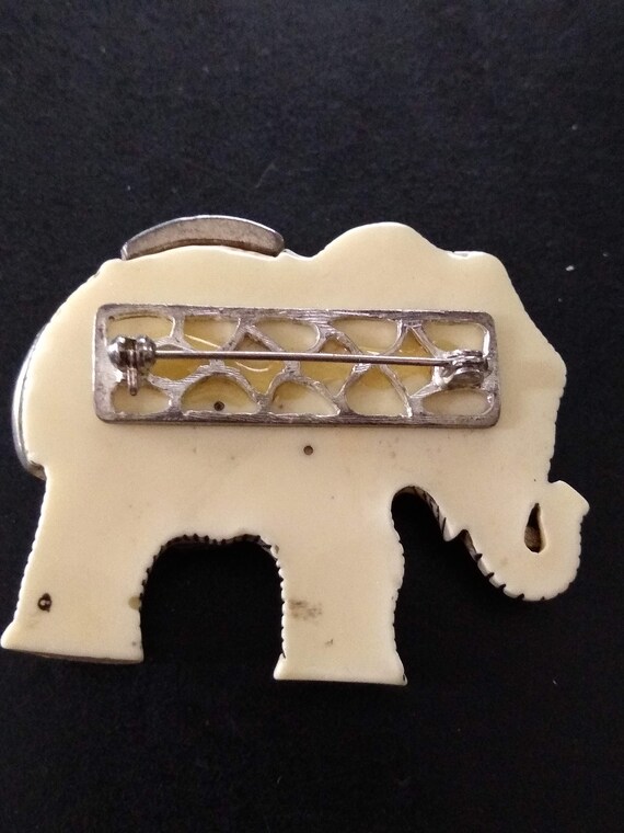 Large Hand Carved Celluloid? Elephant Pin, Brooch wit… - Gem