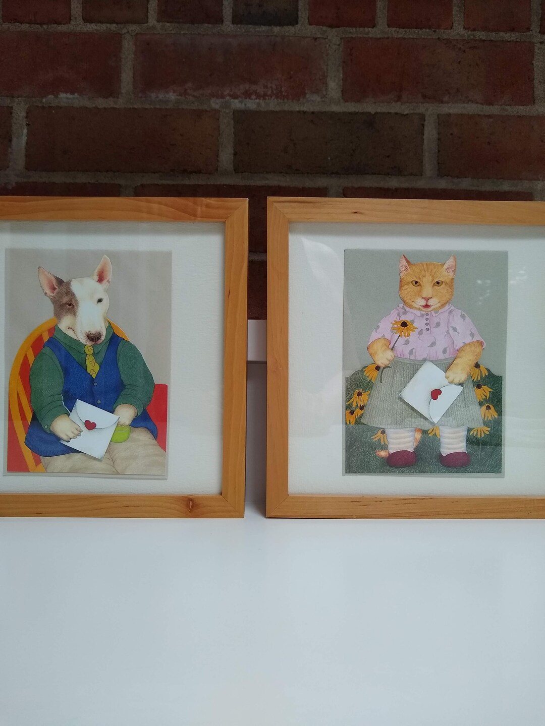 SOLD INDIVIDUALLY - Vintage Paris Bottman Framed Art, Dog or Cat With ...